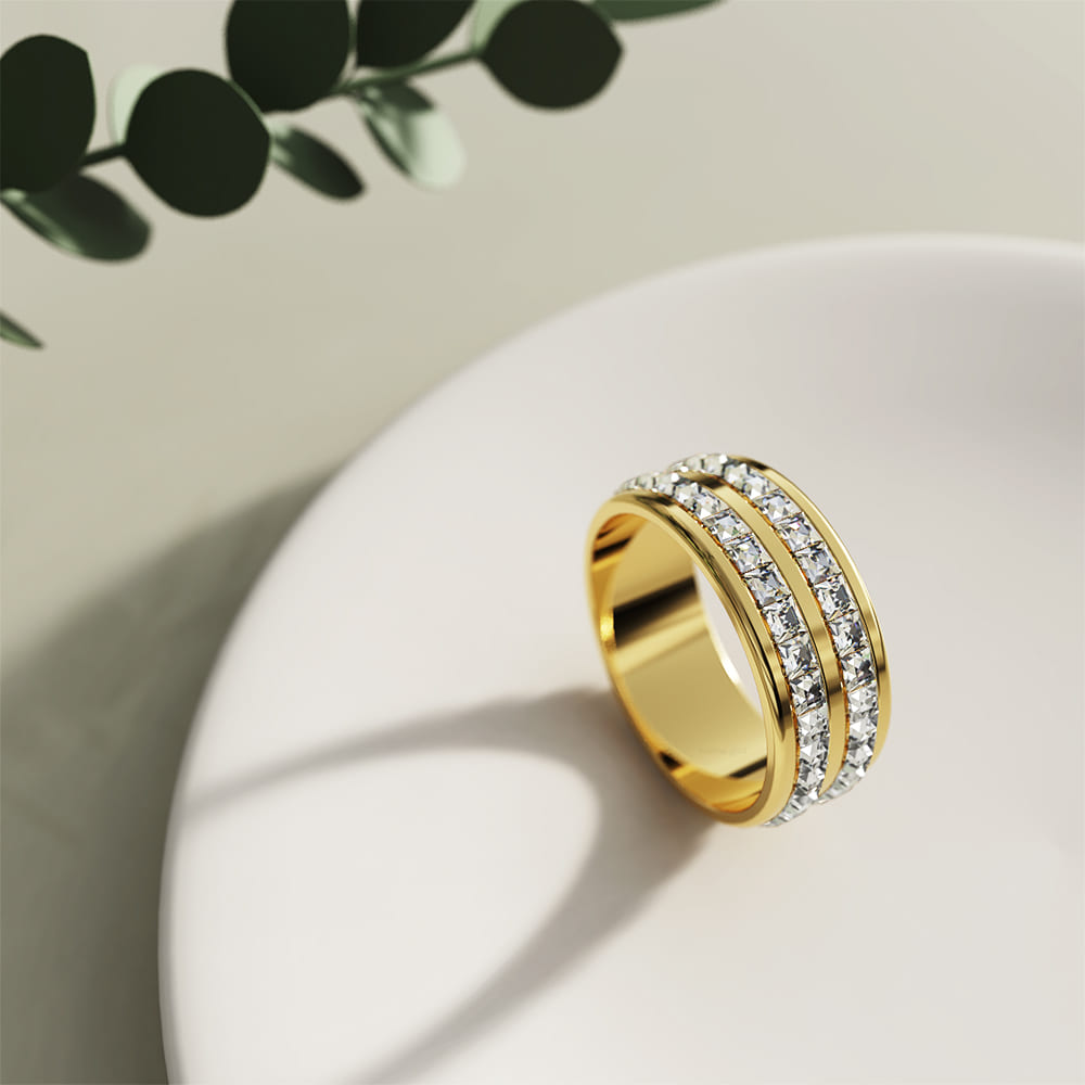 Bullion Gold Princess Cut Yellow Gold Zirconia Crystal Ring