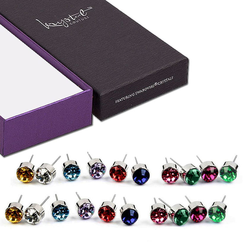 Boxed 10 Pairs Multi-Colour Stud Set Embellished with SWAROVSKI® cryst