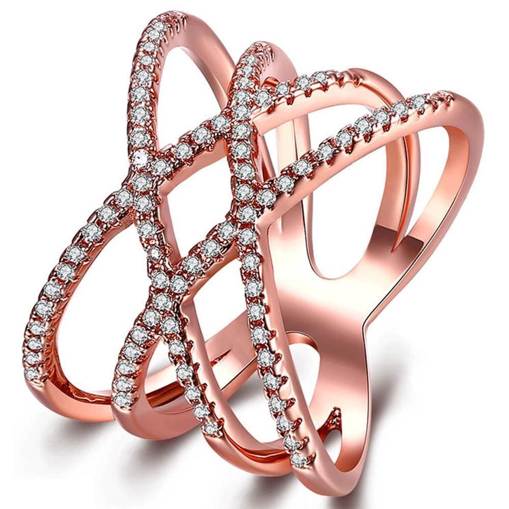 Bullion Gold Intersection Rose Gold Zirconia Crystal Ring