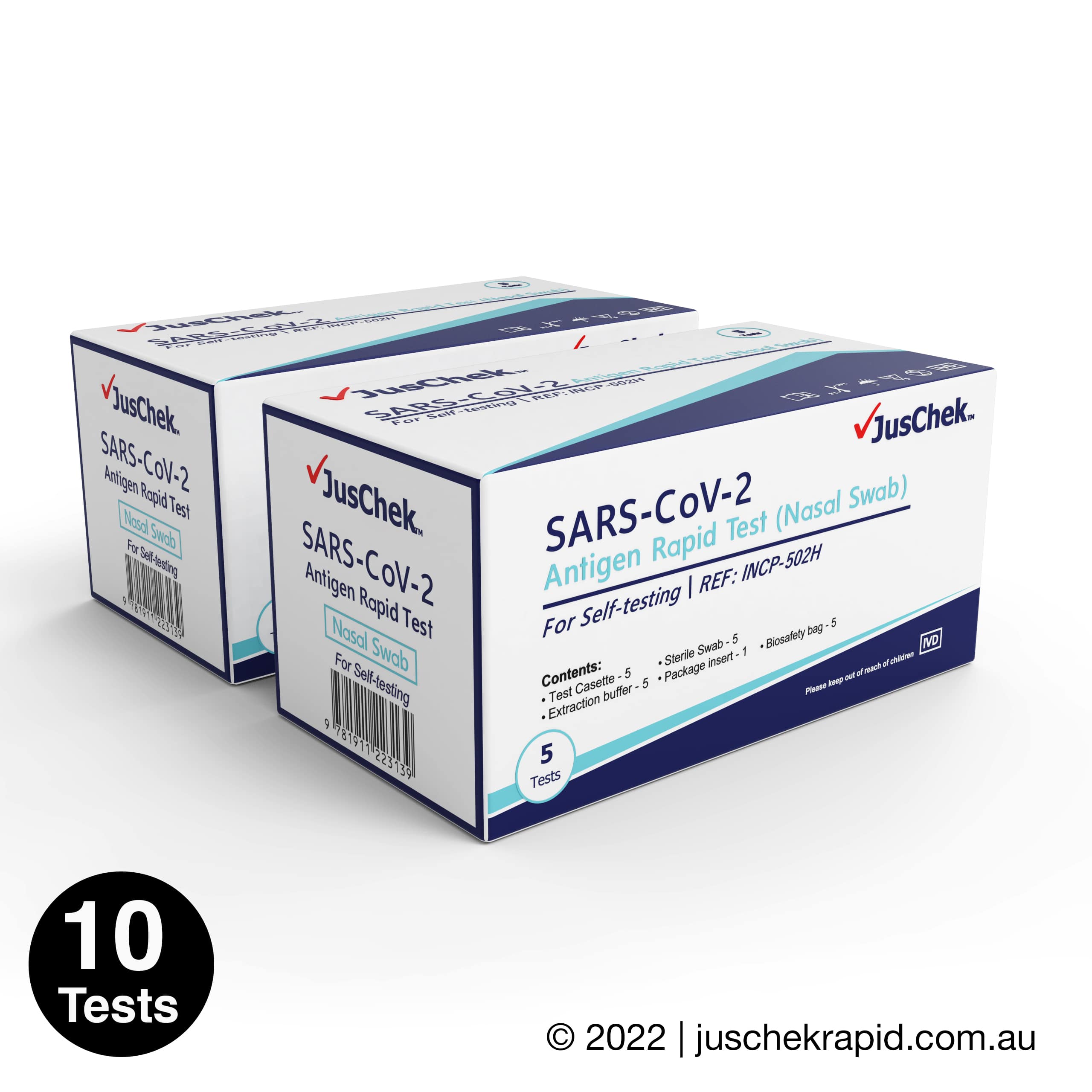 JusChek COVID-19 Rapid Antigen Test RAT Test Avail Oral & Nasal 5/10Pk