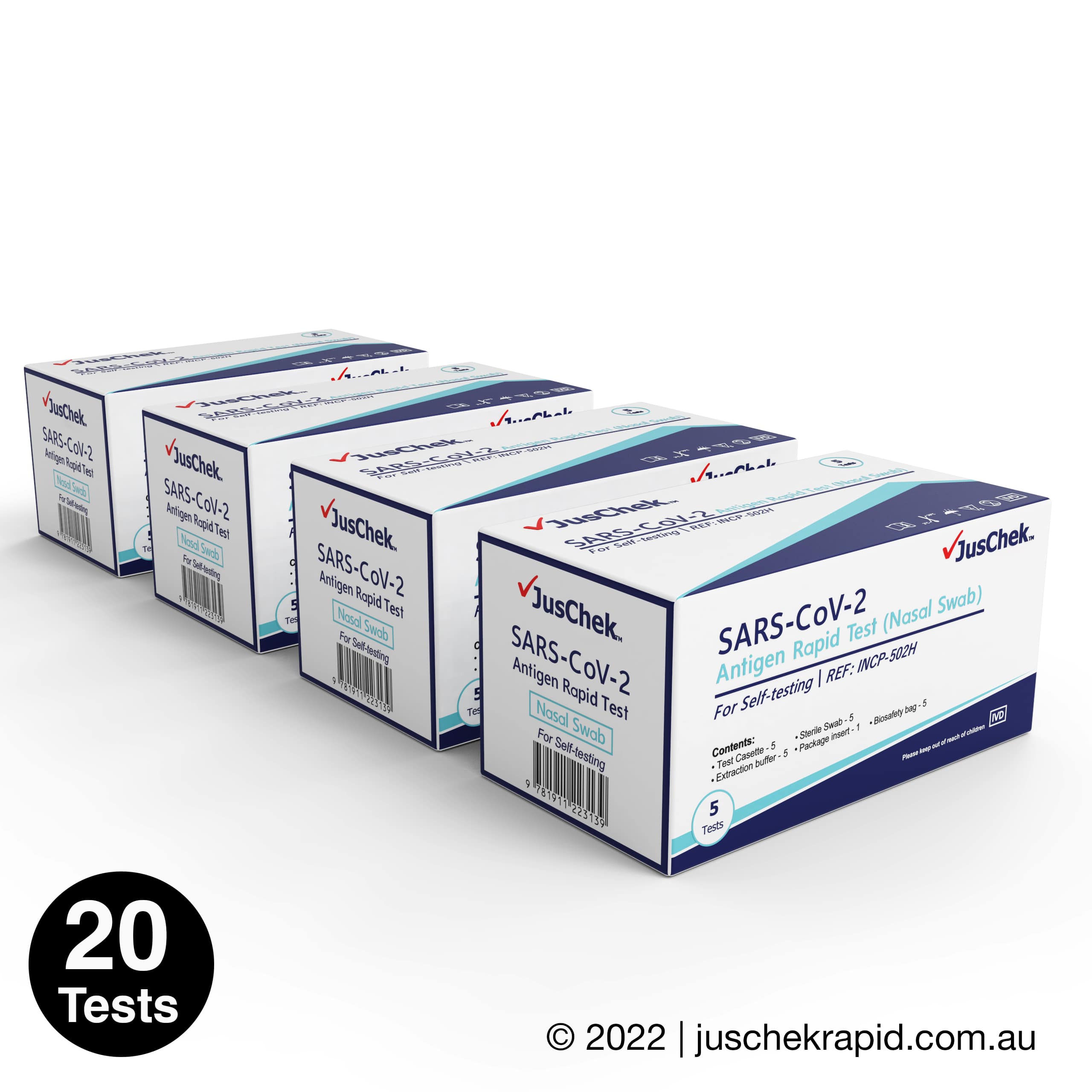 JusChek COVID-19 Rapid Antigen Test RAT Test Avail Oral & Nasa 20Pk